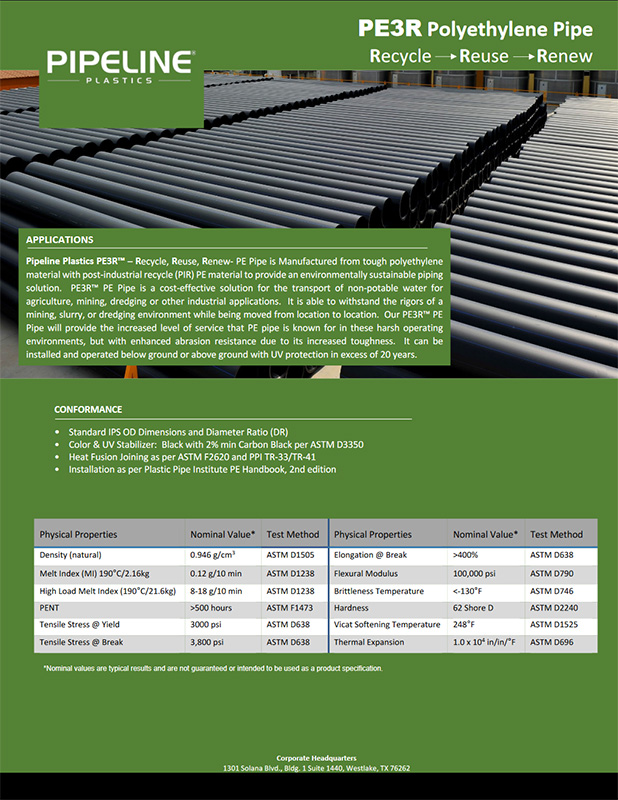 PE3R Tech Data Sheet | Pipeline Plastics